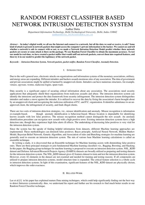 pdf random forest classifier based network intrusion detection system