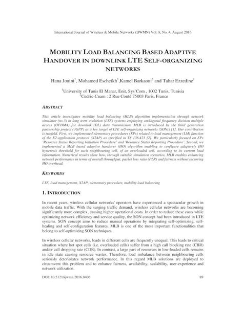 pdf mobility load balancing based adaptive handover in ijwmn v8n4