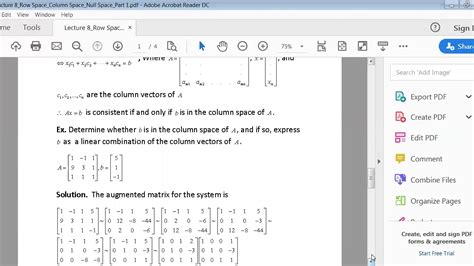 lecture 8 row space column space null space part one youtube