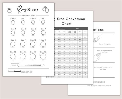 Printable Ring Sizer Ring Size Inches Printable Measuring Tool International Ring Size Chart