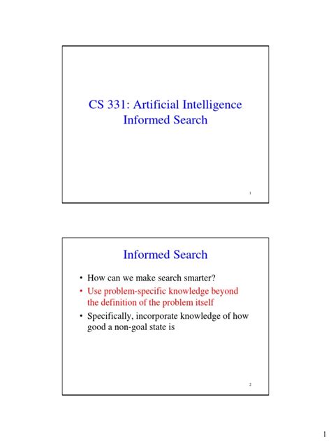 cs 331 artificial intelligence informed search how can we make search smarter pdf