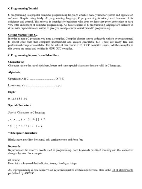 an introduction to c programming data types variables constants and more pdf control