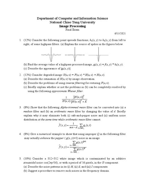 image processing final exam analyzing image filters noise removal techniques and data