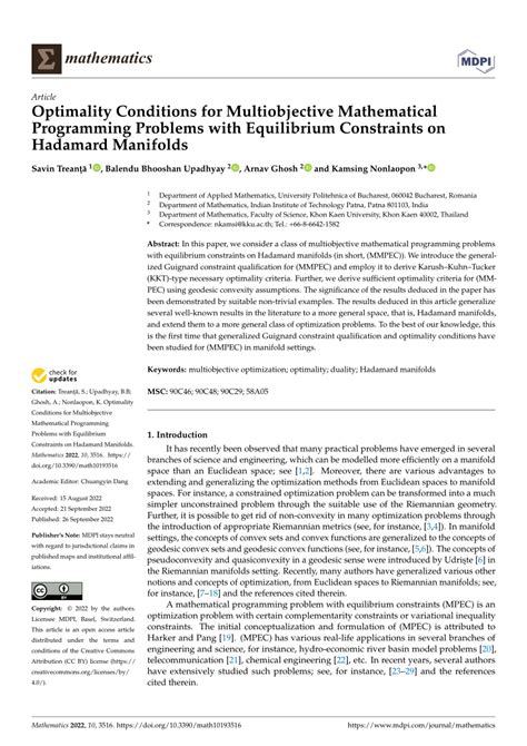 pdf optimality conditions for multiobjective mathematical programming