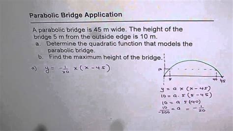 important model parabolic bridge as quadratic equation youtube
