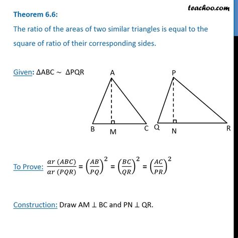 theorem 6 6 class 10 prove that ratio of areas of 2 similar triangle