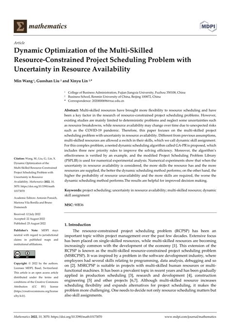 pdf dynamic optimization of the multi skilled resource constrained project scheduling problem