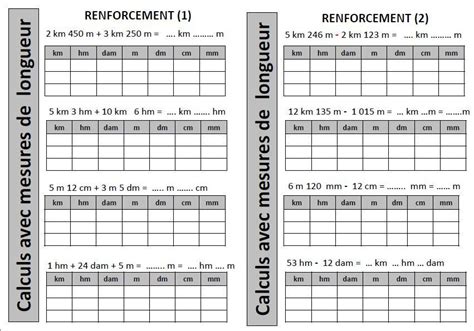 Renforcement CE2 CM1 Conversions Et Calculs De Mesures De Longueurs