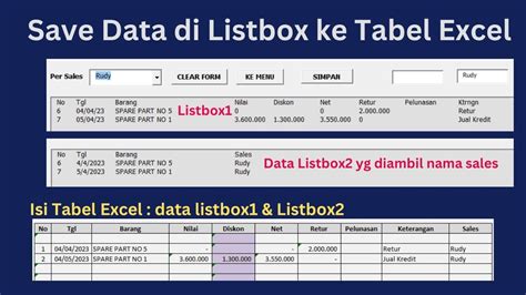 cara save data listbox ke tabel excel di vba youtube