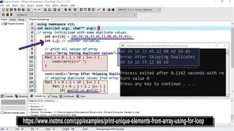print unique elements from array using for loop cpp tutorial