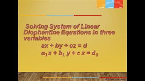 solving system of linear diophantine equations in three variables youtube
