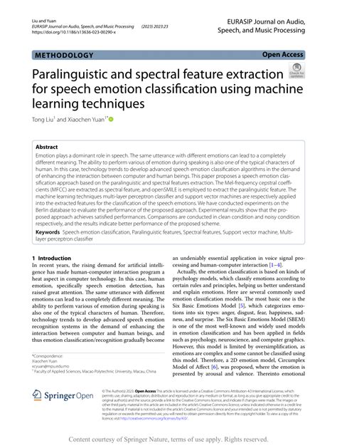 pdf paralinguistic and spectral feature extraction for speech emotion classification using