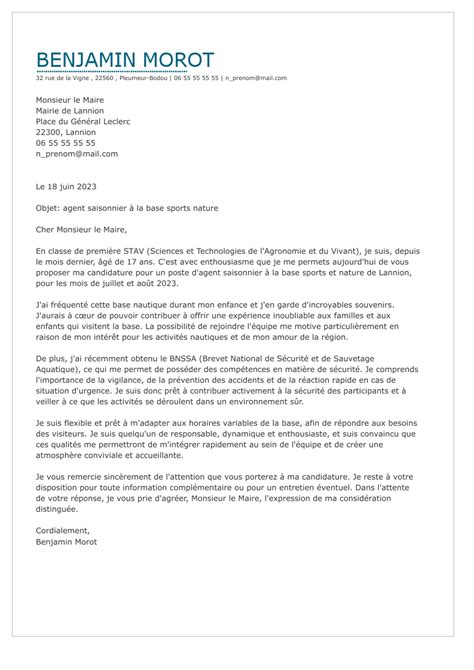 Lettre de motivation job dété exemples et guide