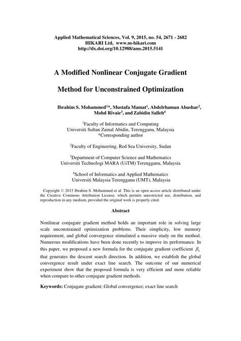 pdf a modified nonlinear conjugate gradient method for unconstrained optimization
