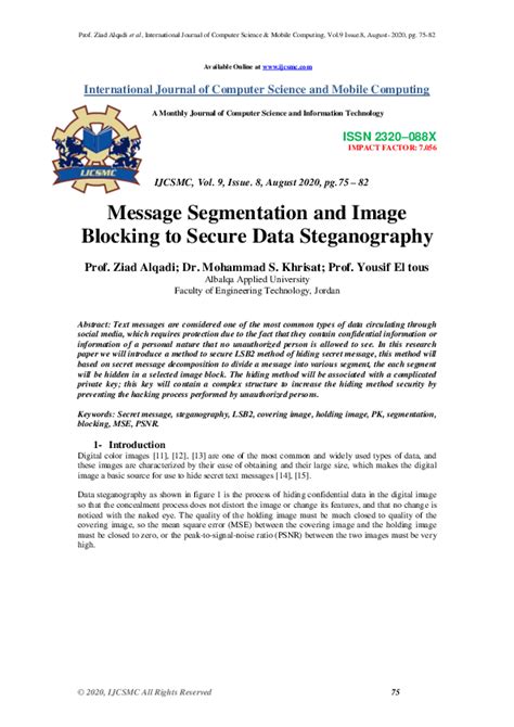pdf message segmentation and image blocking to secure data steganography﻿ ijcsmc journal and