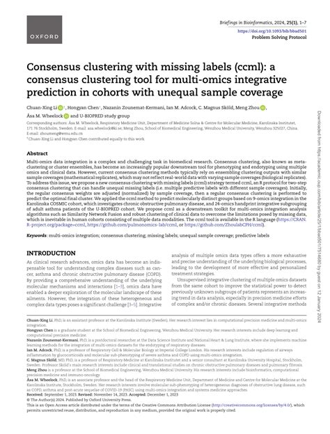 pdf consensus clustering with missing labels ccml a consensus clustering tool for multi