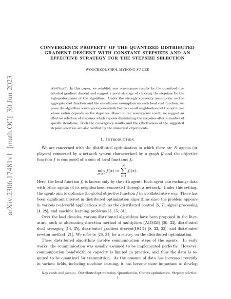 pdf convergence property of the quantized distributed gradient descent with constant stepsizes