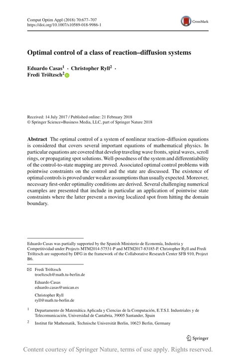 optimal control of a class of reaction diffusion systems request pdf