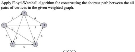solved apply floyd warshall algorithm for constructing the shortest path between the al pairs
