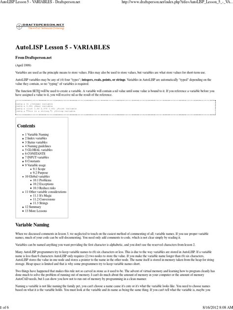 autolisp lesson 5 variables draftsperson pdf variable computer science scope