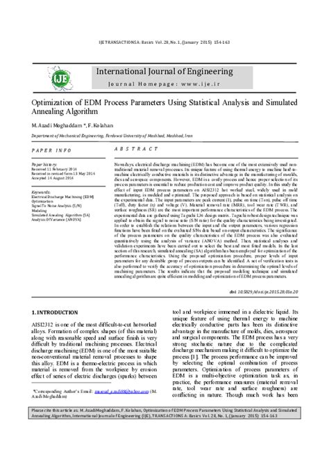 pdf optimization of edm process parameters using statistical analysis and simulated annealing