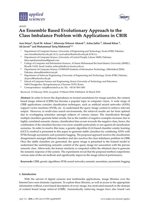 pdf an ensemble based evolutionary approach to the class imbalance problem with applications