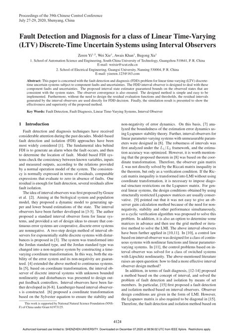 pdf fault detection and diagnosis for a class of linear time varying ltv discrete time