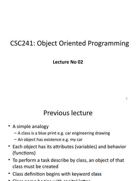 csc241 object oriented programming lecture no 02 pdf constructor object oriented