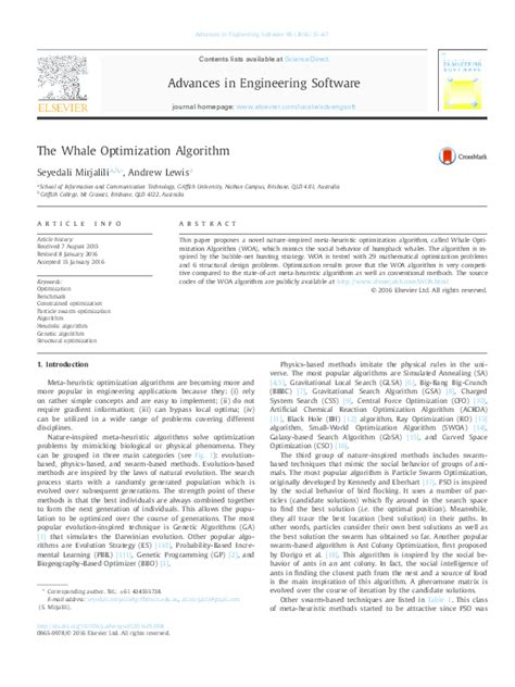 pdf the whale optimization algorithm liya jose