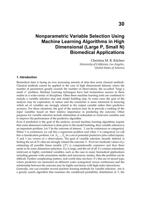 pdf nonparametric variable selection using machine learning algorithms in high dimensional