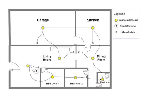 An Electrical Wiring Diagram For A Kitchen And Living Room With Two Lights On The Ceiling