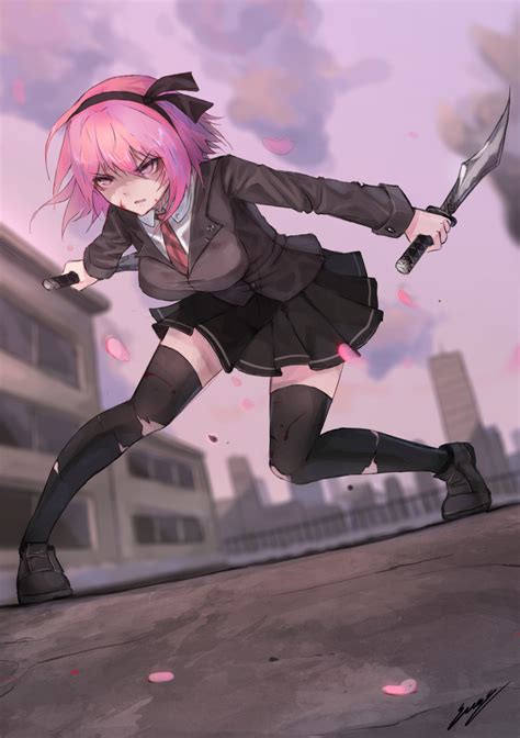 Safebooru 1girl Absurdres Assassin Bangs Black Footwear Black Hairband Black Jacket Black