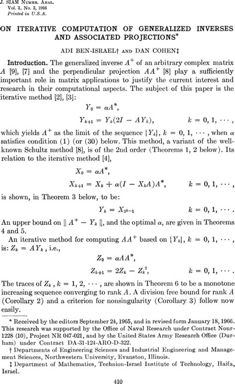 on iterative computation of generalized inverses and associated projections siam journal on