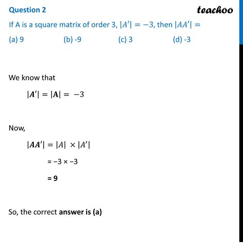 [sample paper] if a is a square matrix of order 3 𝐴′ −3 then