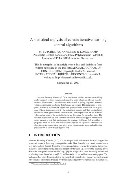 pdf a statistical analysis of certain iterative learning control algorithms