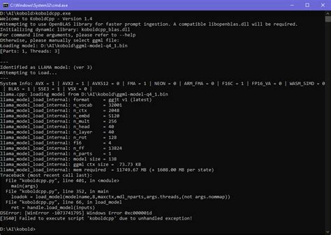 Failed To Execute Script Koboldcpp Due To Unhandled Exception