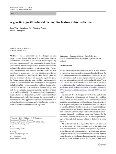 pdf a genetic algorithm based method for feature subset selection anu bourgeois