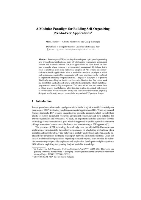 pdf a modular paradigm for building self organizing peer to peer applications