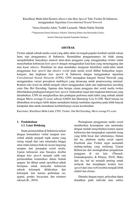 pdf klasifikasi multi label konten abusive dan hate speech teks twitter di indonesia