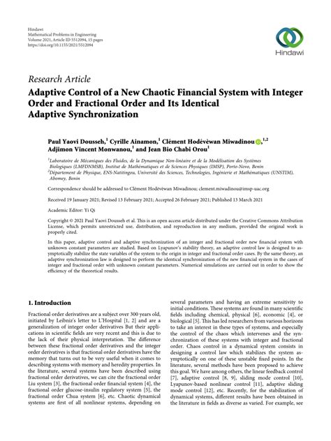 pdf adaptive control of a new chaotic financial system with integer order and fractional order