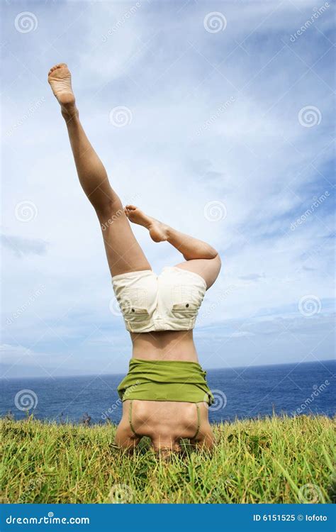 Woman Doing Headstand Stock Image Image Of Copy Caucasian 6151525