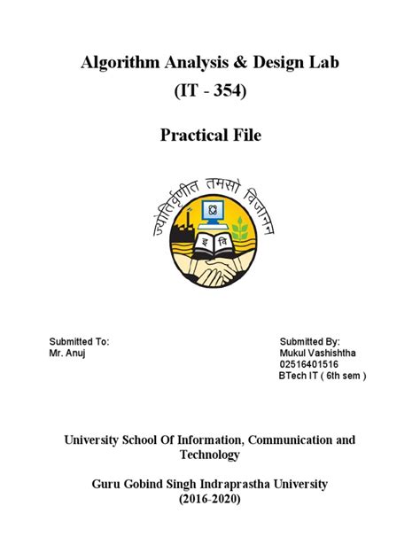 algorithm analysis and design lab it 354 practical file pdf algorithms and data structures
