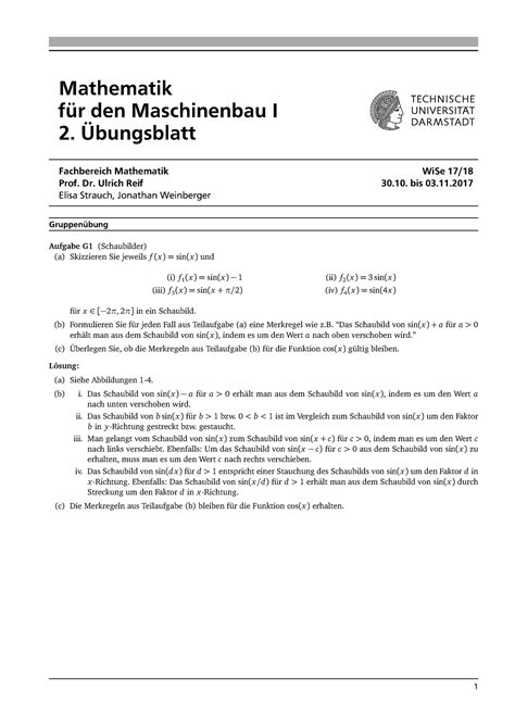 Uebung 02 Loesungen Mathematik für den Maschinenbau I 2 Übungsblatt