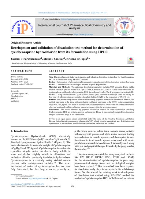 pdf development and validation of dissolution test method for determination of cyclobenzaprine