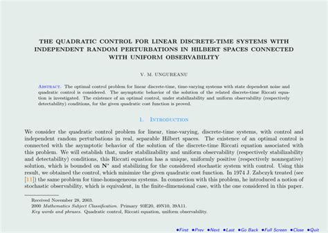 the quadratic control for linear discrete time systems with