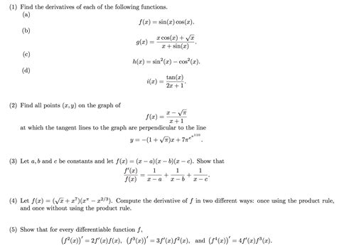 solved 1 find the derivatives of each of the following