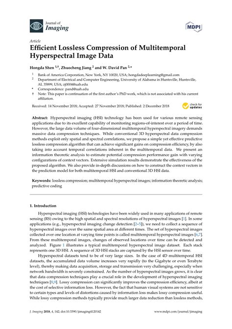pdf efficient lossless compression of multitemporal hyperspectral image data