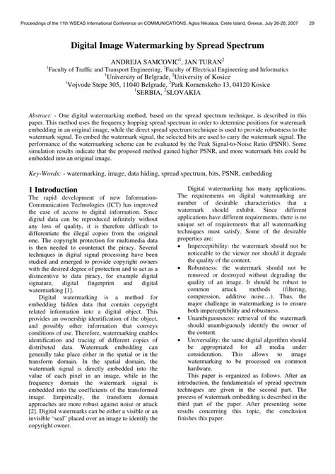 pdf digital image watermarking by spread spectrum