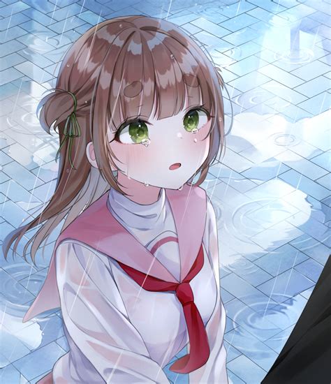 Safebooru 1girl Absurdres Bangs Blush Breasts Brown Hair Furrowed Eyebrows Green Eyes Highres