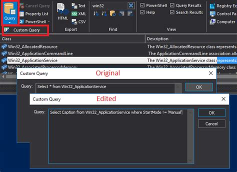 using wmi explorer create and run a query